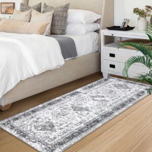 westloom runner rug 2x6 washable hallway rug vintage indoor floor carpet non slip low pile kitchen rug stain resistant distressed rug for bedroom living room, grey