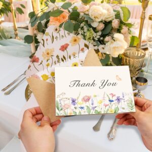 HRFGWDD Floral Thank You Cards With Envelopes 25 Pack, Wildflower Thank You Cards 4"x6", Thank You Notes With Envelopes And Stickers Set for Wedding, Bridal Showers, Baby Showers, Thanksgiving Party