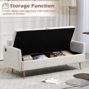 RIHEREFY 60'' Loveseat Sofa Couch with Storage, Modern Loveseat Couch with 4 Pillows & Metal Legs, 2 Seater Sofa with USB & Type C for Living Room,Bedroom, Apartment（Beige