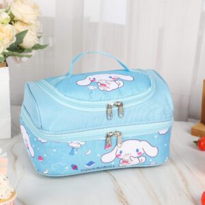 Cute Lunch Bag with Stickers - Cartoon Foldable Double Lunch Bag Large Compartment Lunch Tote Bags Insulated lunch box Bag for Work Travel School