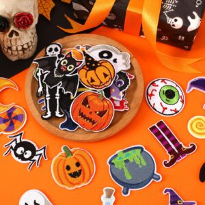 36pcs Halloween Autumn Iron on Patches Halloween Embroidered Sew Applique Repair Patch Cute Skull Pumpkin Ghost Black Cat Witch Bats DIY Crafts for Clothing Jacket Jeans Pants Dress Backpack Hat Decor