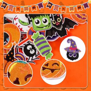 36pcs Halloween Autumn Iron on Patches Halloween Embroidered Sew Applique Repair Patch Cute Skull Pumpkin Ghost Black Cat Witch Bats DIY Crafts for Clothing Jacket Jeans Pants Dress Backpack Hat Decor