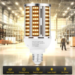 50W 2 pack LED Corn Light Bulb,3000K Warm White 6500LM(500W Equivalent ) Commercial GradeE26/E39 Medium Mogul Base LED Lamp,Large Area Lights For Outdoor Indoor Garage Warehouse Factory Bay Light