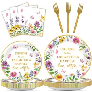 96pcs floral bridal shower party supplies cheers to love tableware set wildflower party plates and napkins decorations for engagement bridal shower wedding dinnerware party favors for 24 guests