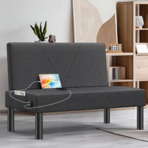 anranni 41" mini couch with usb charging port for bedroom, mini futon, armless couches loveseat for small spaces living room, seating for apartment, office, dorm, office, classroom furniture