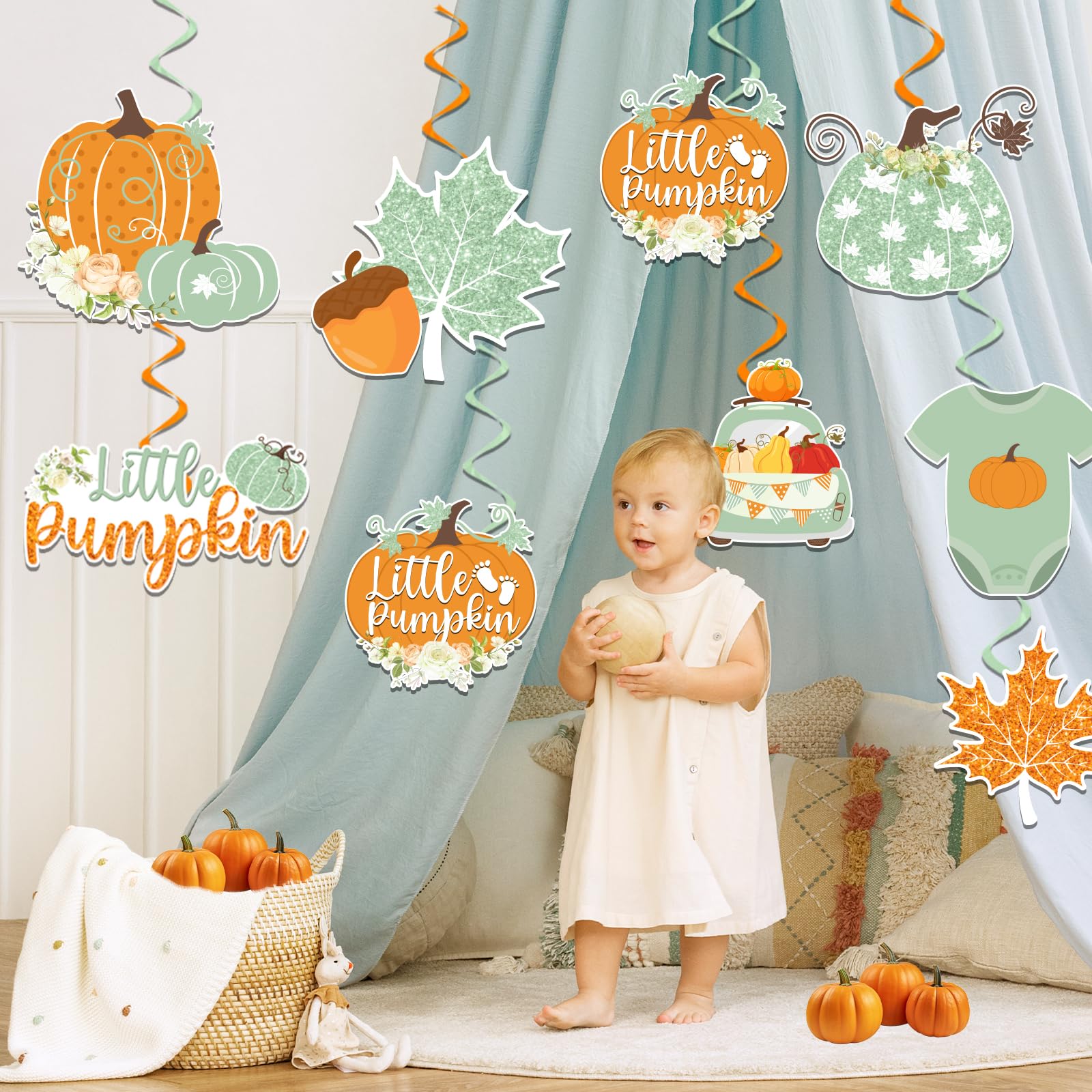 Little Pumpkin Baby Shower Decorations Hanging Swirls, Little Pumpkin Fall Hanging Decorations Autumn Leaf Hanging Pumpkin Decorations for Little Pumpkin Baby Shower Fall Party Decorations