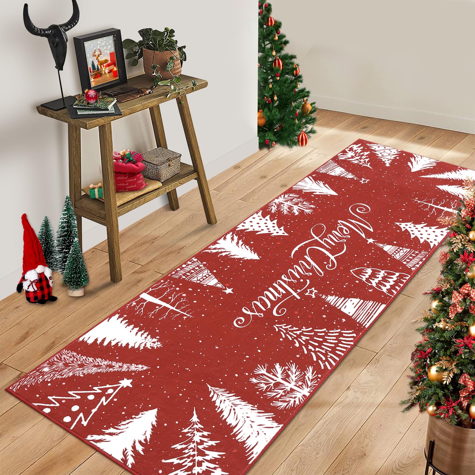 CAREMEE Christmas Rug Runner Rug 2x6 Washable Rug Non Slip Kitchen Rugs Bedroom Decor Soft Throw Rugs Stain Resistant Carpet for Bedroom Laundry Hallway Runner Red 2'x6'