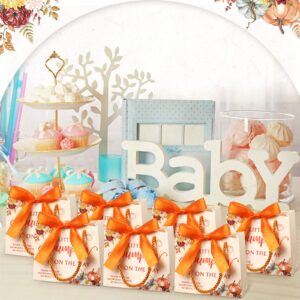 Kolldenn 50 Set Baby Shower Party Favors Thank You Gift Bags A Little Pumpkin is On the Way Gift Bags with Handles Fall Small Candy Bags with Bow Ribbon for Autumn Baby Shower Gender Reveal Party