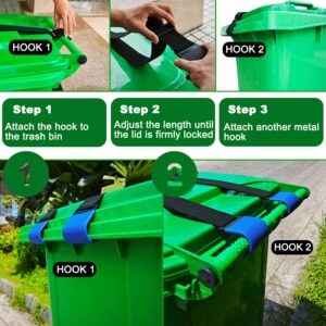 1PC Metal Double-Claw Trash Can Lock Straps for Animals,Bungee Cord Garbage Bin Lock,Outdoor Racoon Garbage Can Lid Lock Straps to Keep Racoons,Trash Can Bin Lid Locks Bungee Cord Outside【BLUE HOOKS】