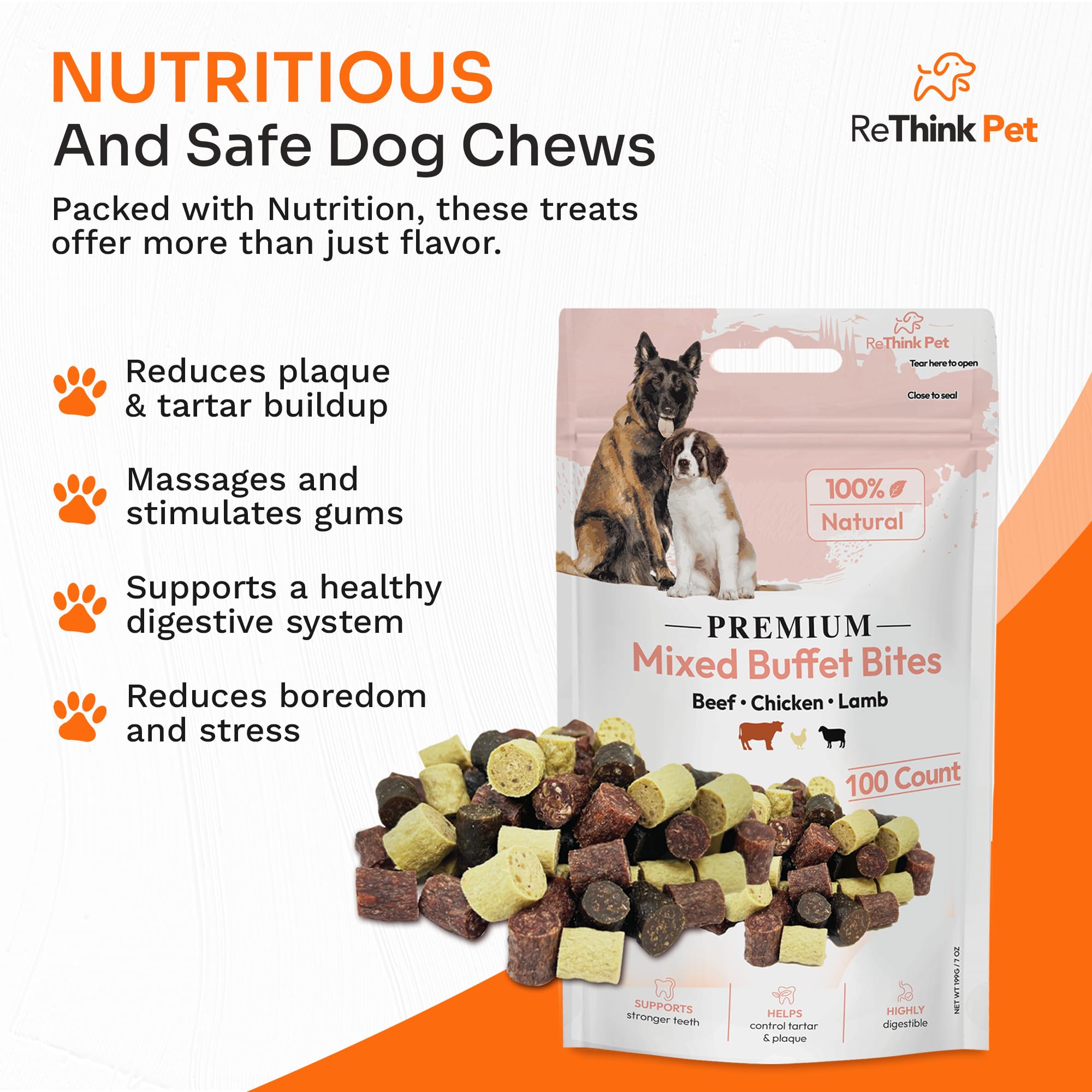 ReThink Pet 100 Pieces Dog Training Treat, Protein Rich Bites with Beef, Lamb & Chicken, High Digestible, Healthy Dog Training Treats, Great Tasting, Long Lasting, Dog Chew, Suitable for Small Dog