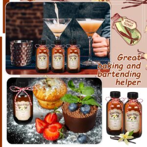 Uiifan 6 Pack Amber Glass Bottle Boston Round Bottles with Caps Brown Vanilla Extract Bottles and 6 Pcs Vanilla Extract Stickers for Syrup Gift Glass Food Storage Canister Set Sauce Beans(4 oz)