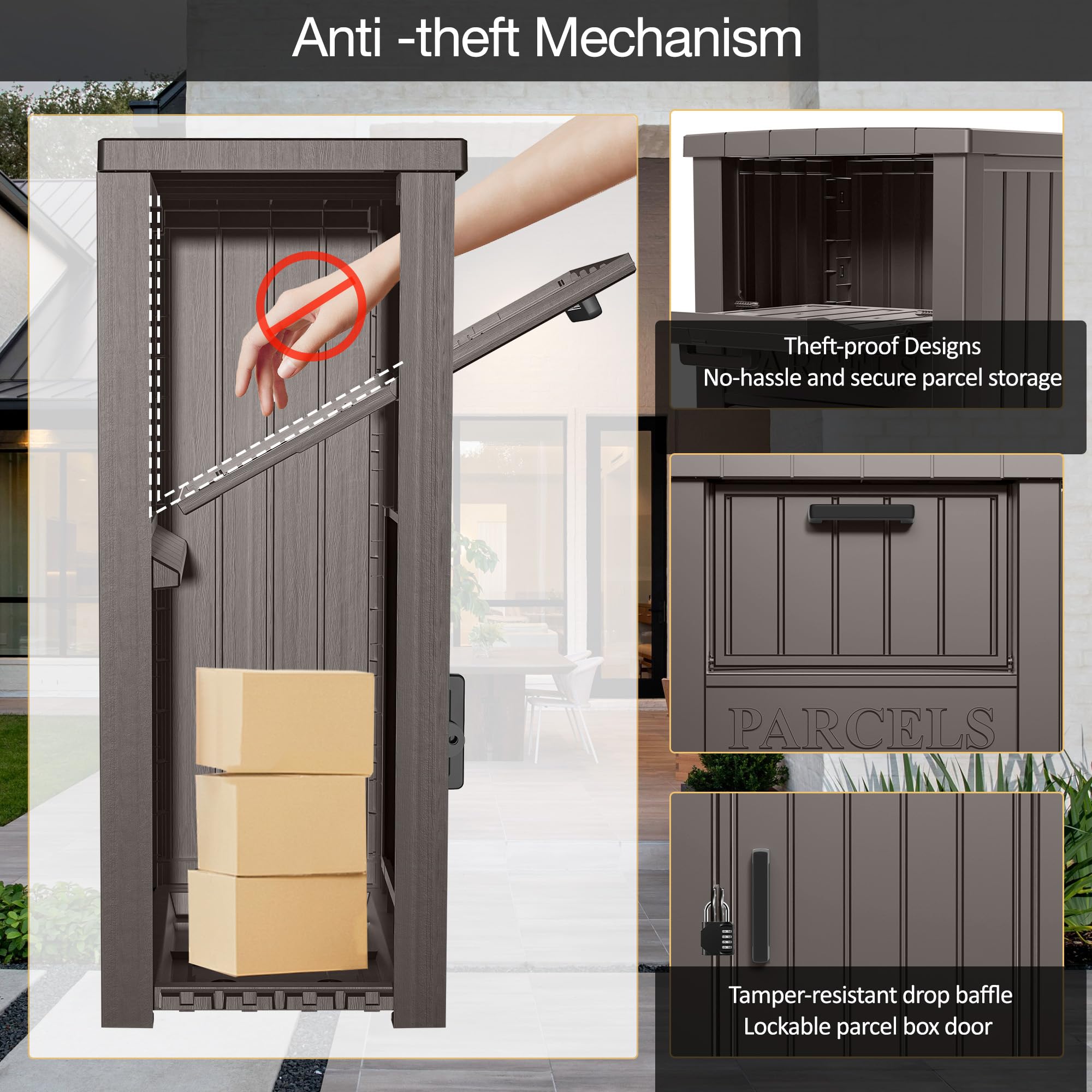 LHBGO Package Delivery Box for Outside, Anti-Theft Lockable Parcel Drop Boxes Outdoor Package Delivery and Waterproof Deck Box,Storage Box for Porch, House, Curbside