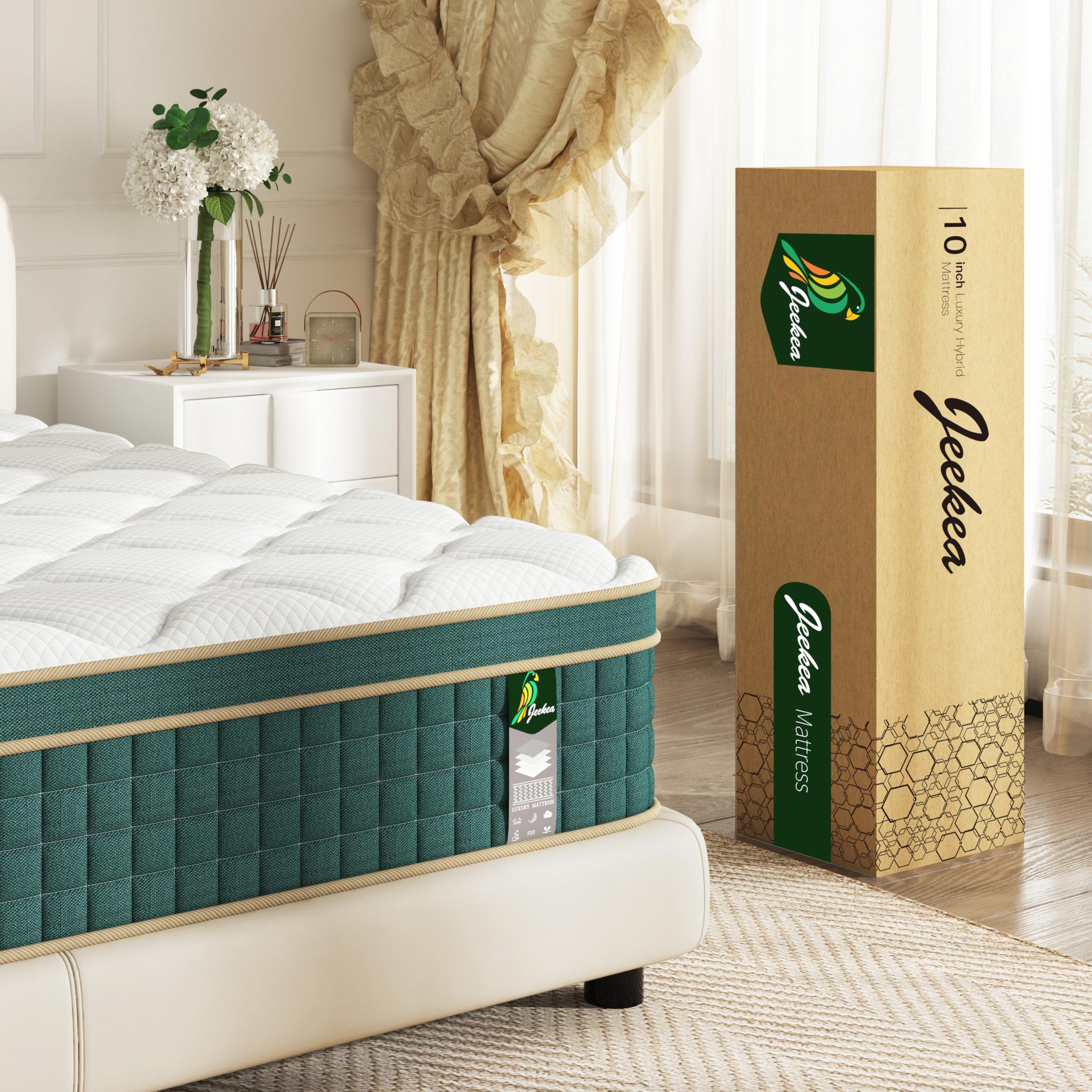 JEEKEA Full Size Mattress in a Box - 14 Inch Full Size Memory Foam Mattress - Hybrid Mattress Full for Back Pain Relief - Medium Firm Full Bed Mattress with Motion Isolation & Strong Edge Support