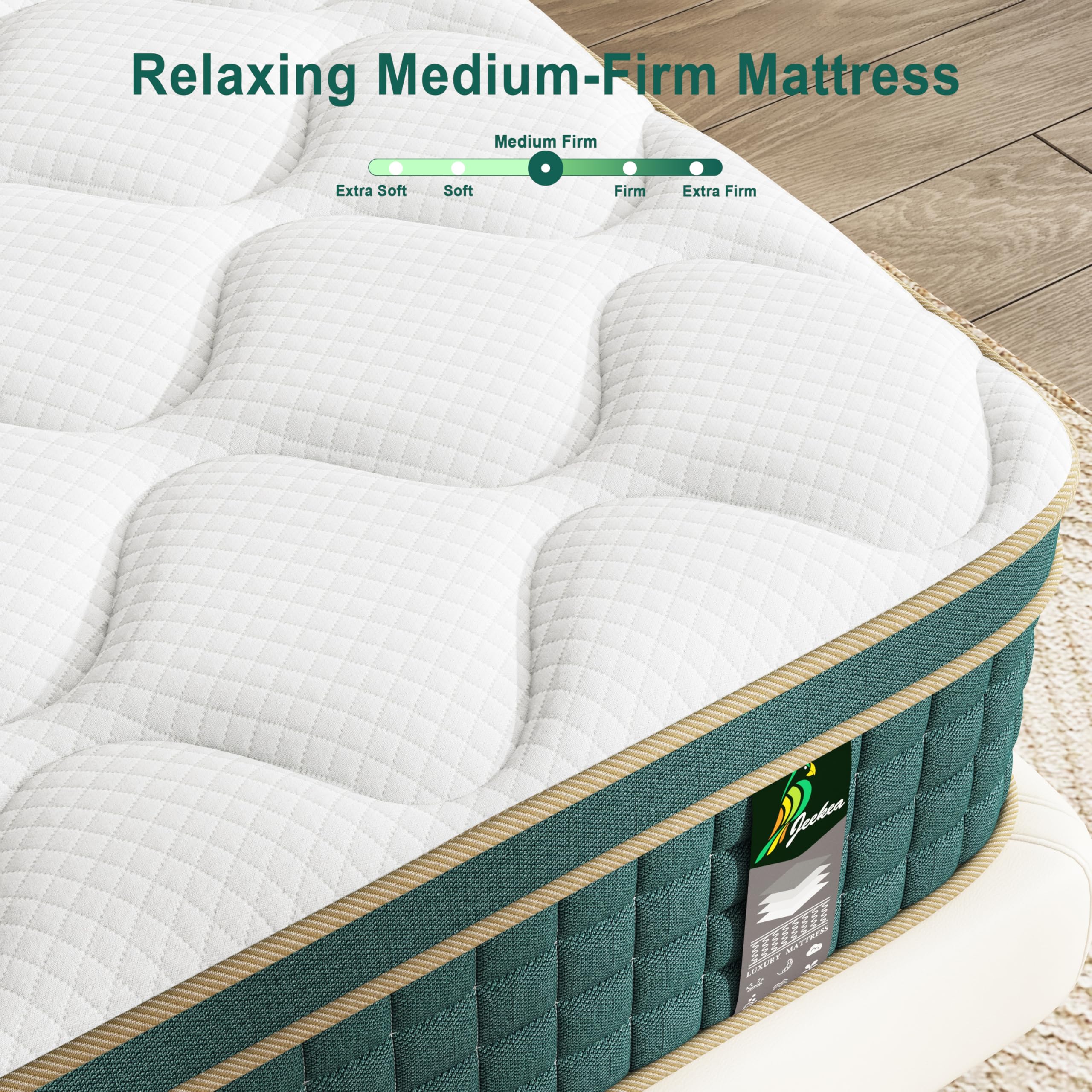 JEEKEA Full Size Mattress in a Box - 14 Inch Full Size Memory Foam Mattress - Hybrid Mattress Full for Back Pain Relief - Medium Firm Full Bed Mattress with Motion Isolation & Strong Edge Support