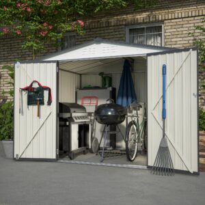 outdoor storage shed 8 x 6 ft all-weather - rust & uv-resistant galvanized steel with ventilation & pad-lockable doors,white