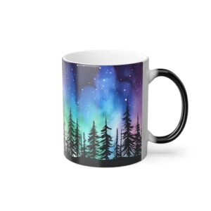 tearleet northern lights mug, color changing mug, aurora borealis mug, heat sensitive night sky magic mug, northern lights gifts, color morphing mug 11 oz novelty coffee mug/cup