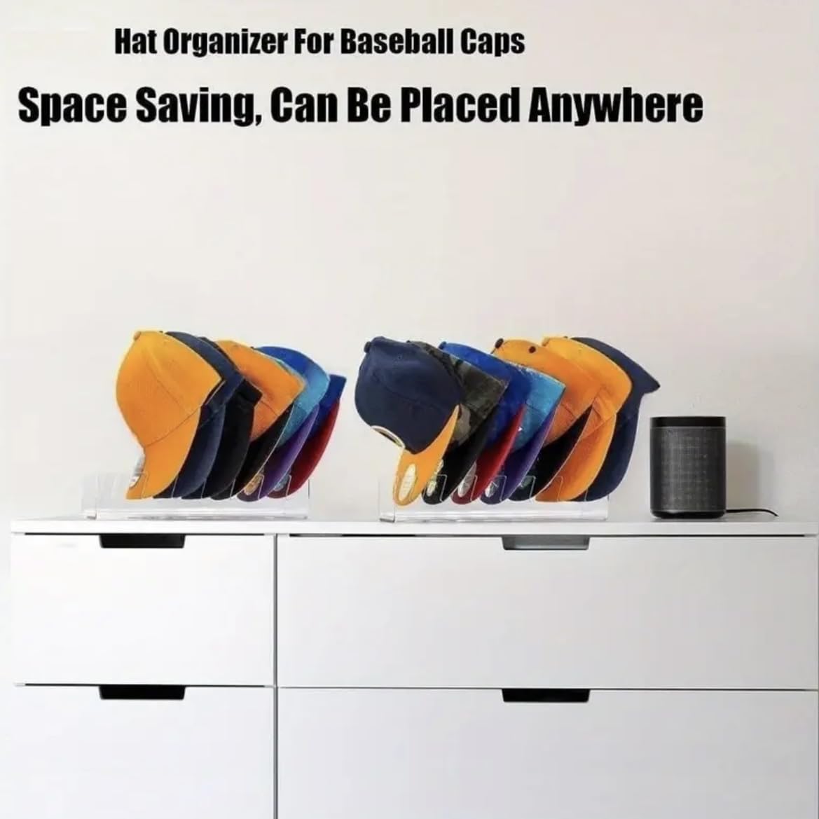 generic Hat Stand for Baseball Caps 2 Pack - Acrylic Hat Holder Display and Organizer- No-Install Holder for 14 Baseball Caps - Ideal for Closet, Dresser, or Shelf, ‎Clear