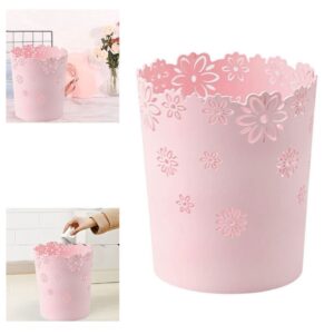 KUYYFDS Plastic Trash Can Hollow Flower Wastepaper Basket Round Lidless Garbage Container Bin Pink for Home