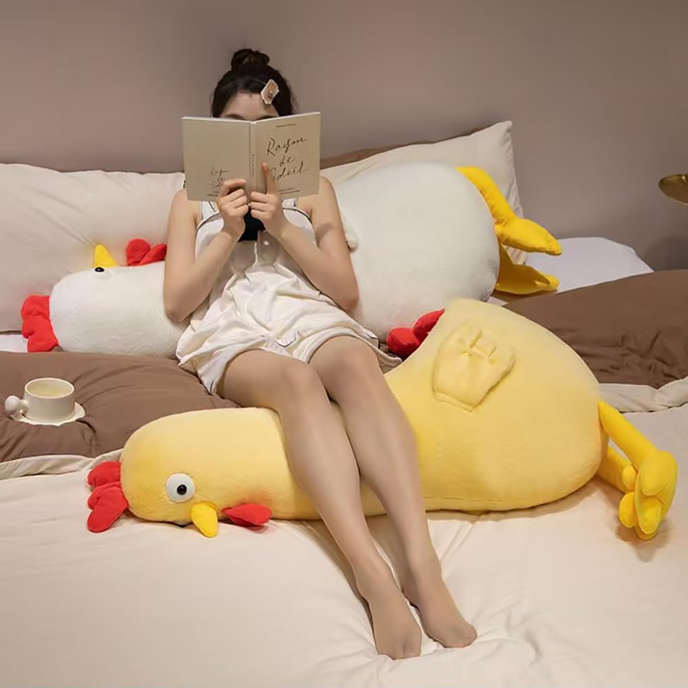 BIUBIULOVE Large Chicken Plushie Pillow, Chick Plush Stuffed Animal Toy, Birthday Xmas Gift for Kids Boys Girls (White)