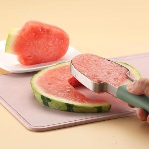 Drowsyme 3-in-1 Watermelon Fork Slicer Cutter, 2024 New Stainless Steel Watermelon Windmill Cutter, Summer Watermelon Cutting Tool Fork Slicer Knife Set for Kitchen, Camping, picnicking (Green)