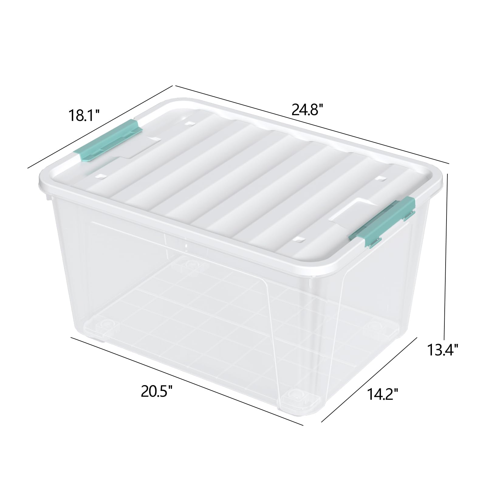 Vcansay 85 Qt Large Latching Storage Box, Large Clear Plastic Storage Bin, Multipurpose Storage Container with Lid, 4 Packs