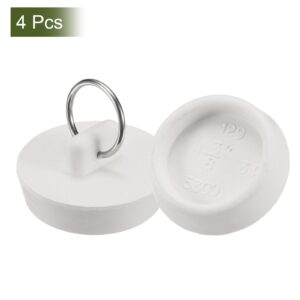 uxcell 4 Pcs Tub Stoppers, Rubber Bathtub Stoppers 1-3/8" Kitchen Sink Drain Stopper, Bathroom Drain Plug with Pull Ring and 15" Beaded Chain, White