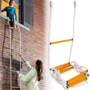 emergency fire escape ladder, rope ladder, flame resistant safety extension ladder with 2 hooks, fast to deploy sturdy weight capacity up to 2000 pounds(16f/5m)