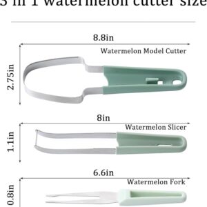 Drowsyme 3-in-1 Watermelon Fork Slicer Cutter, 2024 New Stainless Steel Watermelon Windmill Cutter, Summer Watermelon Cutting Tool Fork Slicer Knife Set for Kitchen, Camping, picnicking (Green)