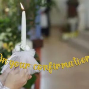 DONCIDAY On Your Confirmation Banner –NO-DIY - Gold Glitter Confirmation Decorations for First Religious Baptism Holy Confirmation Decor