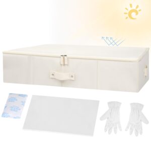 wedding dress storage box - wedding dress preservation box with 1 pair microfiber gloves and 20 sheets of acid free tissue paper, bridal essentials, heirloom breathable wedding keepsake box (beige)