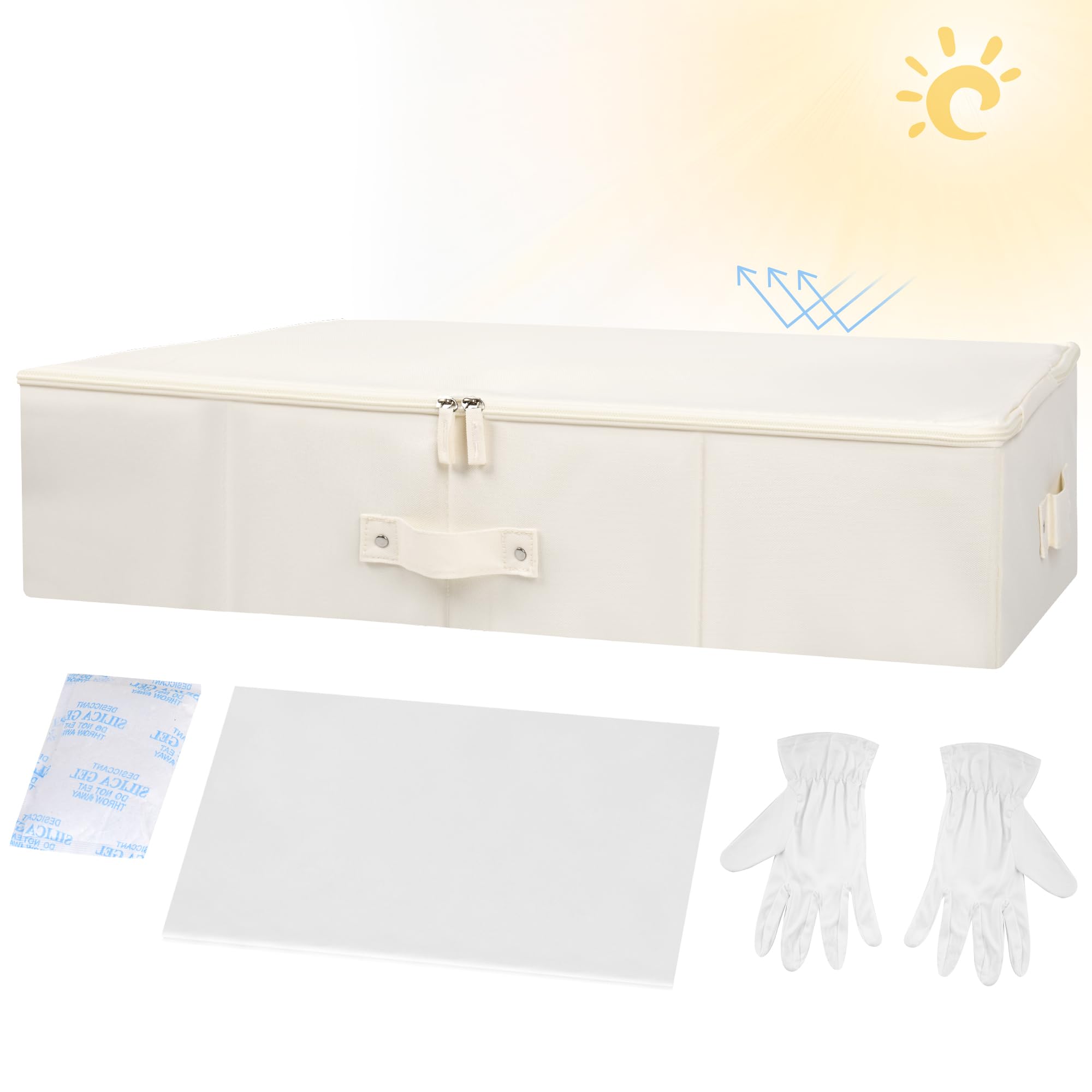 Wedding Dress Storage Box - Wedding Dress Preservation Box with 1 Pair Microfiber Gloves and 20 Sheets of Acid Free Tissue Paper, Bridal Essentials, Heirloom Breathable Wedding Keepsake Box (Beige)