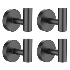 setsail towel hooks for bathrooms 4 packs matte black bathroom towel hook wall mounted 304 stainless steel shower towel hooks for coat hanging, drill hole