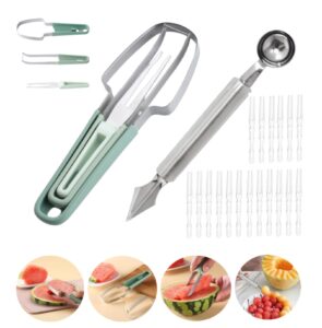 generic 3-in-1 watermelon fork slicer cutter, 104pcs watermelon forks cutter slicer tool kit, stainless steel watermelon melon baller scoop popsicle cutter tool knife fruit forks for camping kitchen