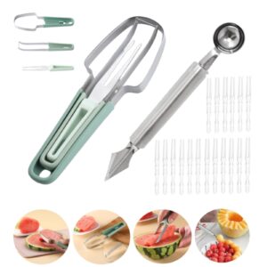 Generic 3-in-1 Watermelon Fork Slicer Cutter, 104Pcs Watermelon Forks Cutter Slicer Tool Kit, Stainless Steel Watermelon Melon Baller Scoop Popsicle Cutter Tool Knife Fruit Forks for Camping Kitchen