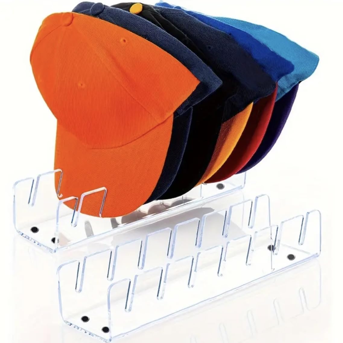 generic Hat Stand for Baseball Caps 2 Pack - Acrylic Hat Holder Display and Organizer- No-Install Holder for 14 Baseball Caps - Ideal for Closet, Dresser, or Shelf, ‎Clear