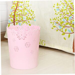 KUYYFDS Plastic Trash Can Hollow Flower Wastepaper Basket Round Lidless Garbage Container Bin Pink for Home