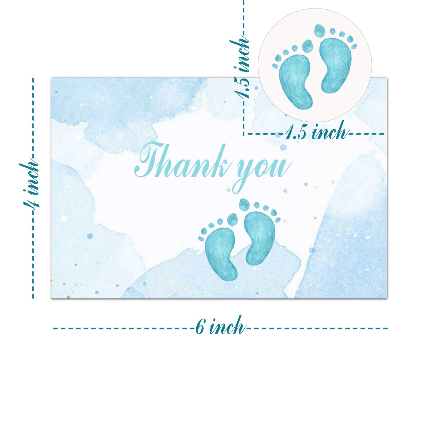 Topabel Baby Shower Thank You Cards with Envelopes 4x6 Inch Baby Boy Shower Birthday Supplies Gratitude Cards for Guests,30 Pcs