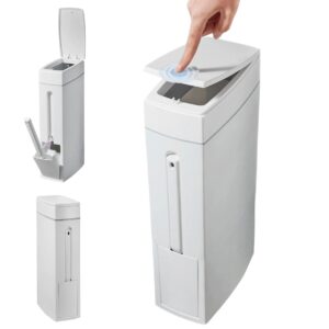 bathroom trash can set 16.5x8x4.3in 1.2-gallon slim bathroom bin with toilet brush holder press-opening white rectangular toilet trash can for toilet kitchen space saving