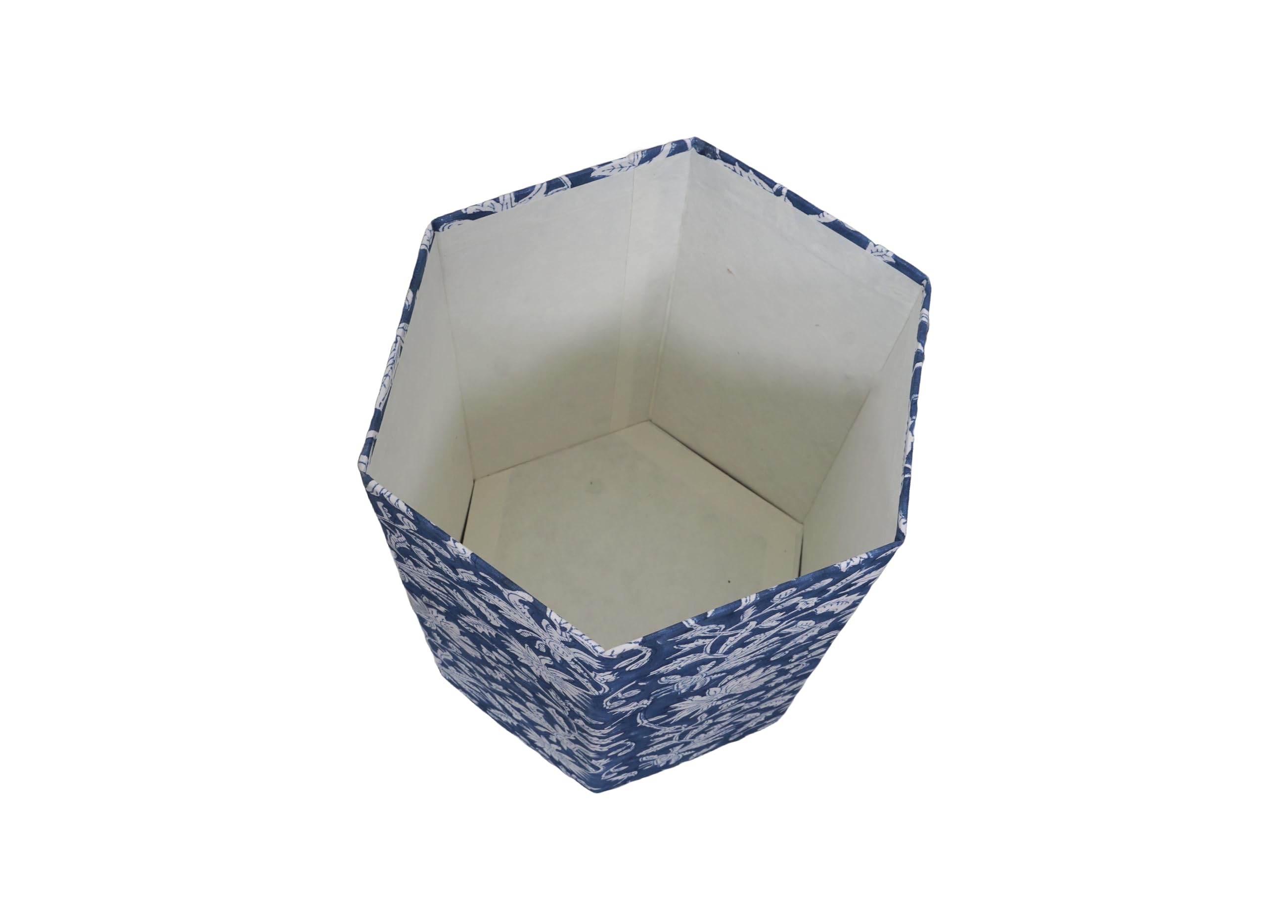 3.3 Gallon Cotton Hand Block Printed Paper Waste Basket |Small Decorative Trash Can for Housewarming Gifts in Living Room, Bedroom, Bathroom | Eco-Friendly, Plastic-Free (1, Blue White FLOWAR)