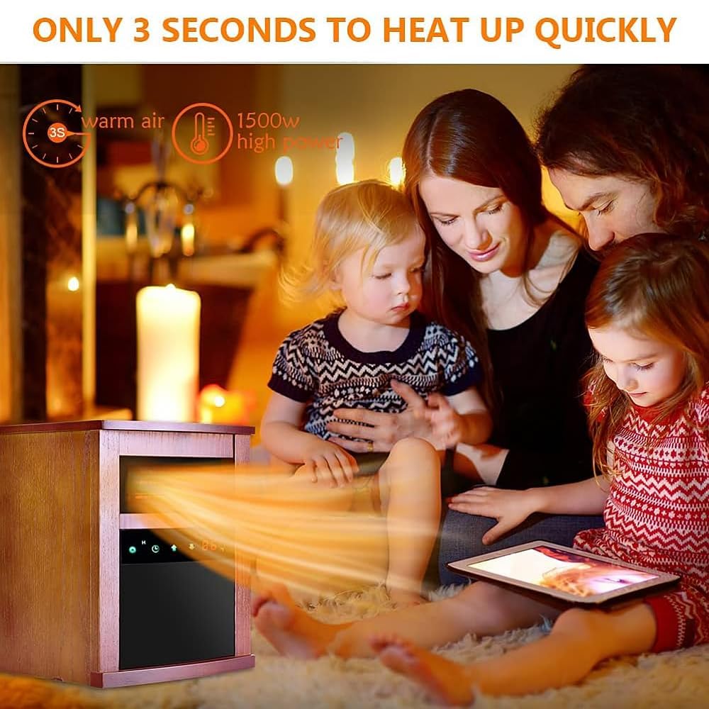 TRUSTECH Infrared Heater,1500W Electric Space Heater with Remote Control 3 Mode, 12H Timer, Overheat & Tip-Over Protection, Chil Lock, Quiet Portable Heaters for Indoor Use Large Room, Bedroom, Office