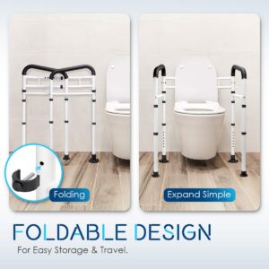 Aimoptg Toilet Safety Rails for Seniors (350 LB) Adjustable Toilet Safety Frame with Arms Foldable Toilet Handles for Elderly and Disabled & Handicap, Toilet Rails Fits Most Toilets, Easy Installation