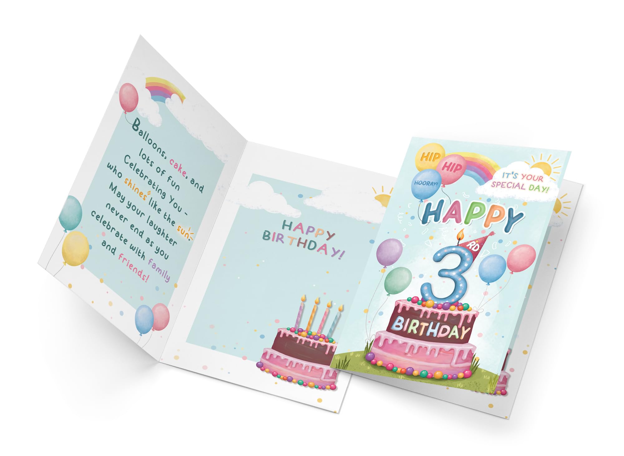 Prime Greetings 3rd Birthday Card, Made in America, Eco-Friendly, Thick Card Stock with Premium Envelope 5in x 7.75in, Packaged in Protective Mailer