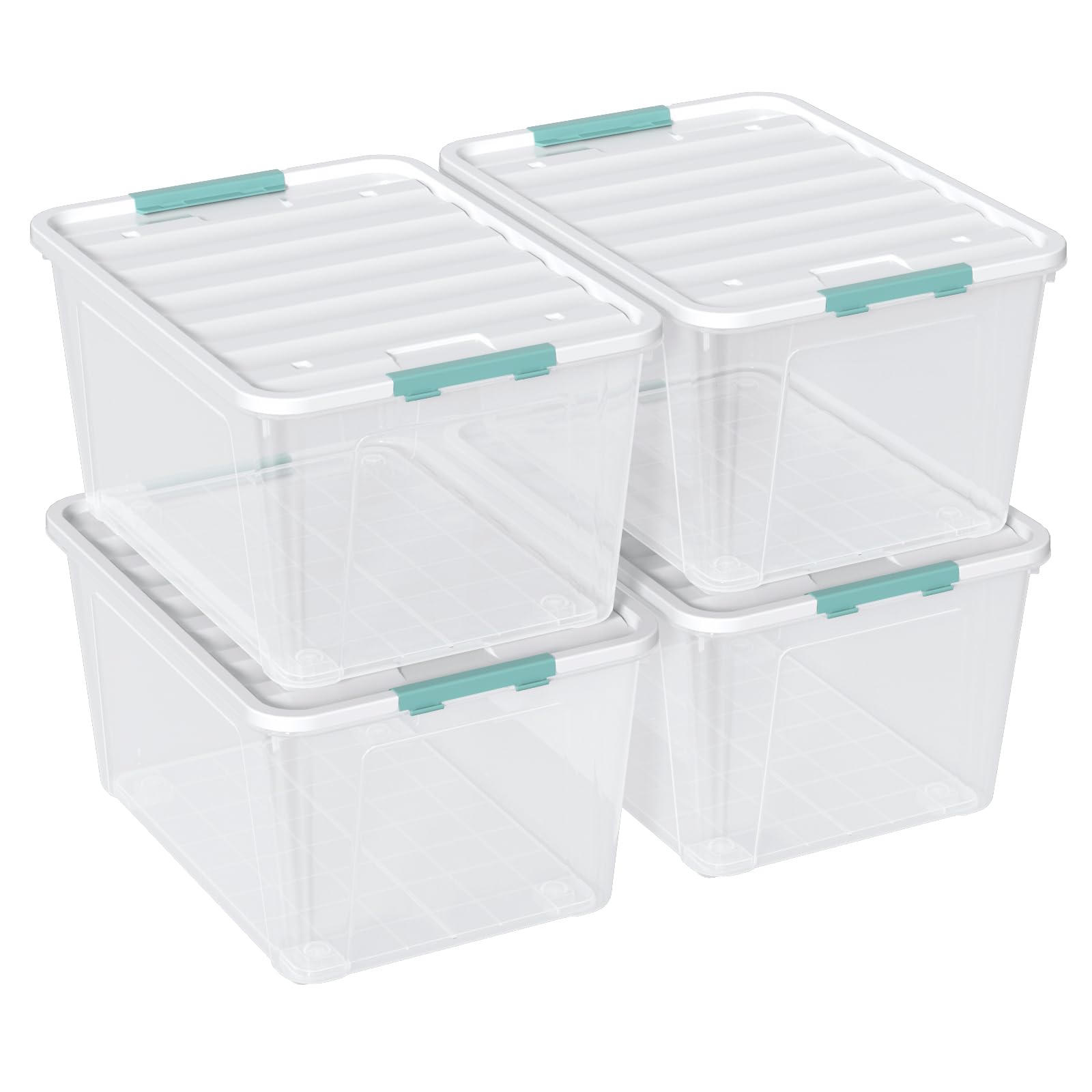 Vcansay 85 Qt Large Latching Storage Box, Large Clear Plastic Storage Bin, Multipurpose Storage Container with Lid, 4 Packs