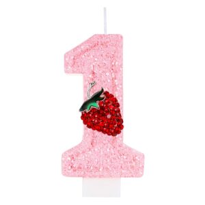 1st strawberry birthday candle pink number 1 candle with red strawberry cute berry first birthday decor for cake topper party supplies 1st birthday strawberry theme party, anniversary