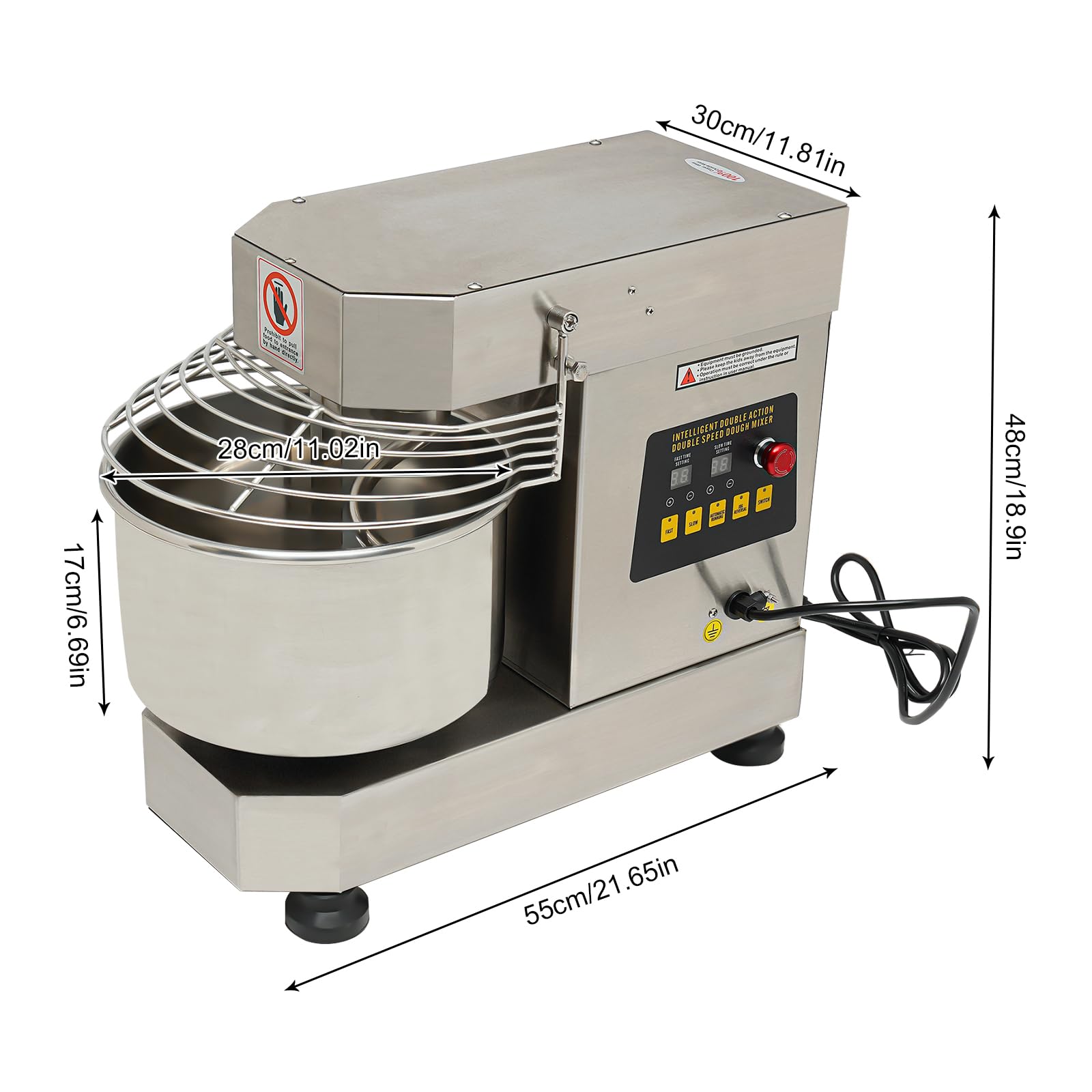 SBPKMARSCT Commercial Food Mixer, 750W 110V 12Qt Dual Rotating Dough Kneading Machine with Food-grade Stainless Steel Bowl Dough Mixer for Bread Pizza Making Cream Eggs Whipping (12QT), Silver