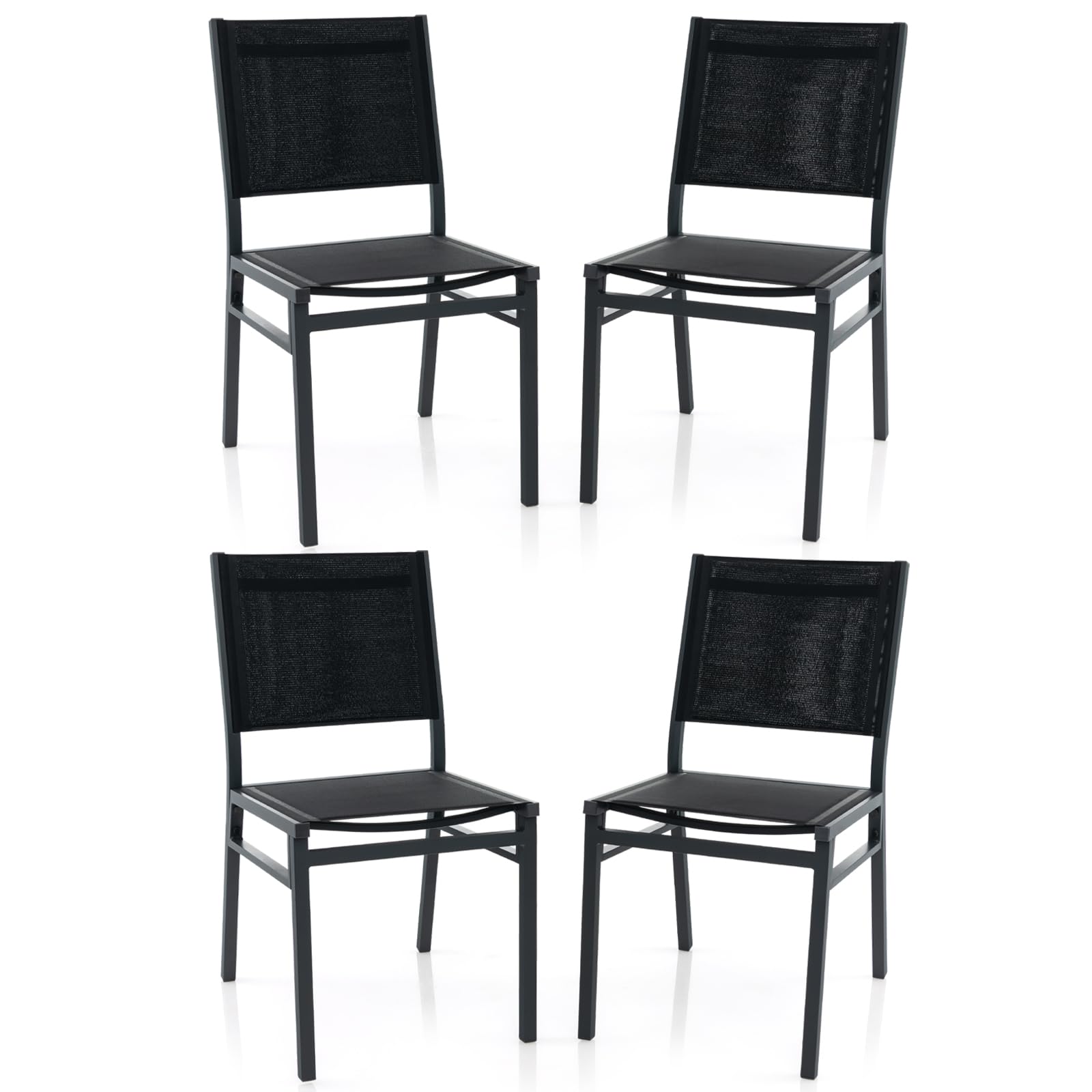 Giantex Outdoor Patio Dining Chair Set of 4, Armless Dining Chair with Breathable Fabric Seat & Backrest, Heavy Duty Aluminum Frame, Outside Lightweight Patio Chairs for Porch Garden Yard Poolside