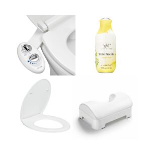 luxe bidet neo 120 white, whift toilet scents spray lemon peel scented 120ml, luxe comfort soft and ergonomic toilet footstool and luxe elongated toilet seat bundle