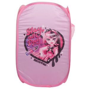 monster pop-up laundry hamper - spookyhamper with double handles, foldable, 8 unique designs (pink), mhpoh00000