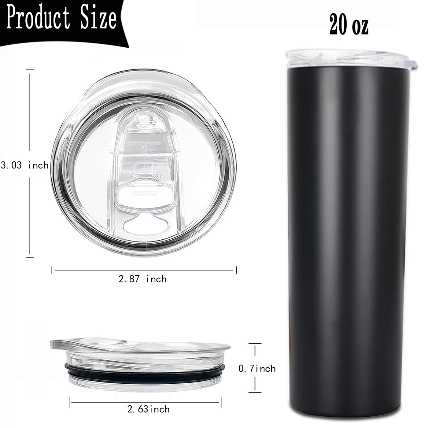 4 Pack 20 oz Skinny Tumbler Lid Replacement Lids for Tumblers Travel Coffee Mug Spill Proof Splash Resistant Silicone Sliding Covers