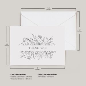 Thank You Cards with Envelopes by ThreeKin - 25 Elegant Floral 3.5" x 5" Blank Cards & White Envelopes for Weddings, Baby Showers, Business, Personal Use - Perfect for Any Occasion, US Owned Business